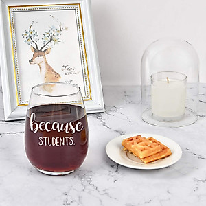 Gtmileo Teacher Gift - Because Students 15 Ounce Funny Stemless Wine Glass for Women and Men - Unique Gifts for School Teacher, Professor - Perfect Teacher Appreciation Gift for Birthday Teachers Day