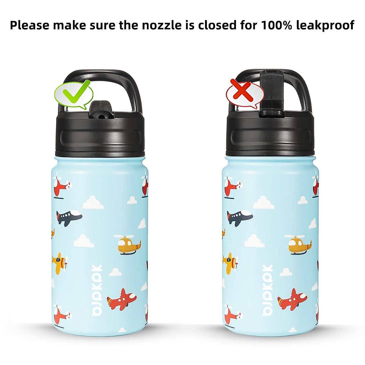 BJPKPK Water Bottle with Straw Lid, 15oz Insulated Water Bottle, Stainless Steel Metal Water Bottles, Reusable Leak Proof BPA Free Thermos, Flask, Cups, Aircraft