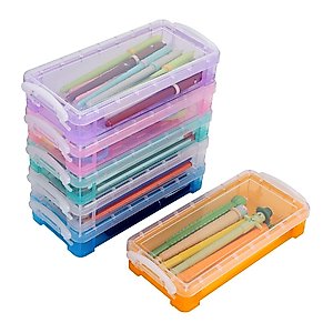 BTSKY 6 Colors Large Capacity Pencil Box with White Buckles, Office Supplies Storage Organizer Box, Brush Painting Pencils Storage Box Watercolor Pen Container Drawing Tools
