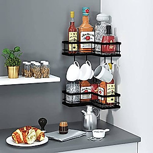 Adhesive Corner Shower Caddy,2 Pack Bathroom Corner Shower Basket Shelf With 6 Hooks Stainless Steel Shower Storage Organizer Shampoo Holder, No Drilling Shower Shelf Basket Bathroom Shelf Rack