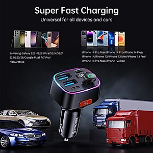 Syncwire Bluetooth 5.3 FM Transmitter Car Adapter 48W (PD 36W & 12W) [Light Switch] [HiFi Bass Sound] [Fast Charging] Wireless Radio Music Adapter LED Display Hands-Free Calling Support USB Drive