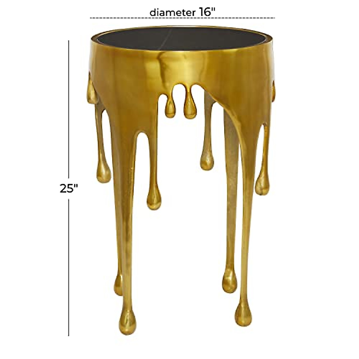 Deco 79 Aluminum Drip Accent Table with Melting Designed Legs and Shaded Glass Top, 16" x 16" x 25", Gold