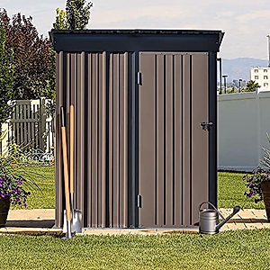 5ft Wx3ft. L Garden Shed, US Stock Metal Lean-to Storage Shed with Lockable Door and Tool Cabinet for Backyard, Lawn, Garden, Brown