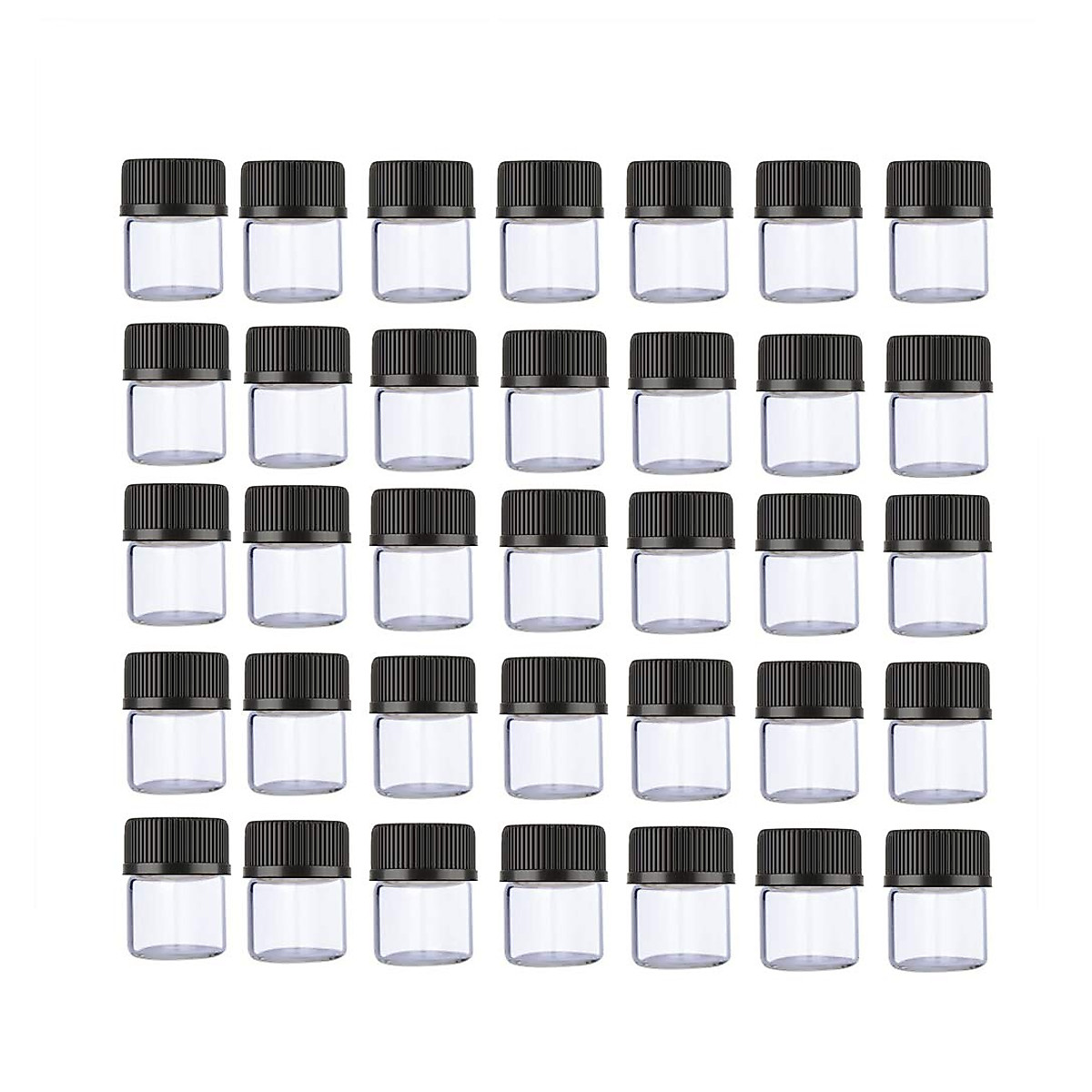 ELFENSTALL 50pcs 1ML 1/4 Dram Mini Clear Glass Essential Oils Vial Small Sample Bottles with Black Caps for Essential Oils Chemistry Lab Chemicals Colognes & Perfumes Pipette droppers as Gift