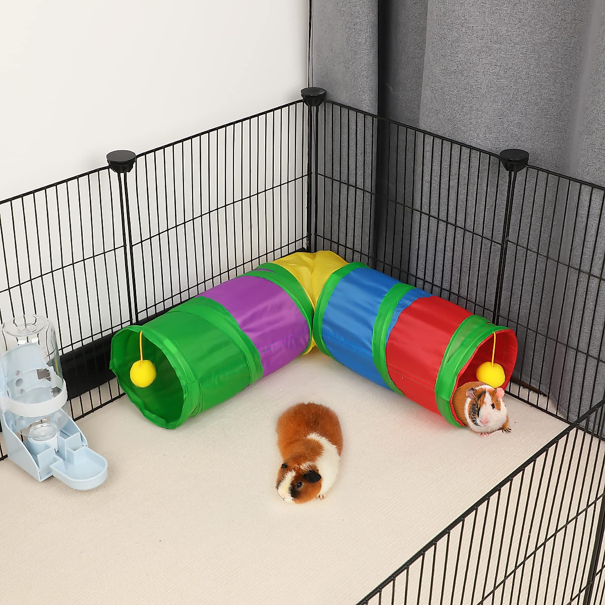 Rypet Guinea Pig Tunnels and Tubes Collapsible 2 Way and L-Type Tunnel with Interactive Ball Small Animal Activity Tunnel Hideaway Toys for Baby Rabbit Ferret Hamster Chinchilla Hedgehog