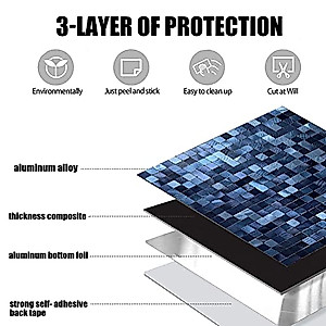 XUANINY 5-Sheet Peel and Stick Backsplash Tiles Dark Blue Surface Aluminum Mosaic Sticker for Kitchen (11.61"x11.61" Per Sheet, Pack of 5pcs) (Dark Blue)