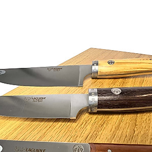 Laguiole en Aubrac Cuisine Gourmet Stainless Steel Fully Forged 3-Piece Starter Premium Kitchen Knife Set With Mixed Wood Handles, Made In France