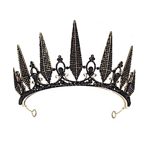 S SNUOY Black Crowns for Women Rhinestone Tiara Baroque Crown Wedding Headpiece Costume Party Accessories for Women