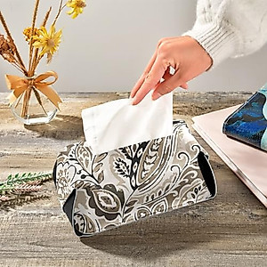 Fustylead Brown Paisley Tissue Box Cover, Rectangle PU Leather Tissue Case for Tabletop, Bathroom, Car, Office