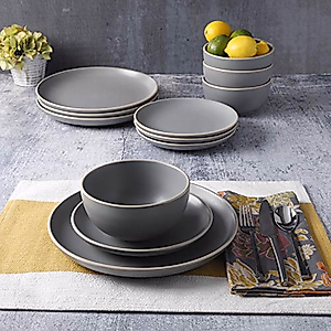 Gibson Home Rockaway 12-Piece Dinnerware Set Service for 4, Grey Matte -