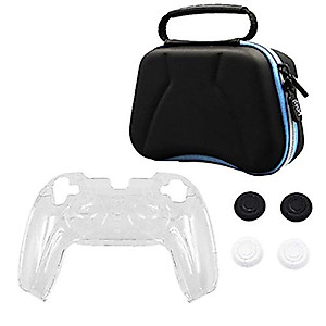 iFCOW 6-in-1 Game Controller Protective Case Set EVA Storage Bag + Protective Case + Rocker Caps Fit for PS5 Controller