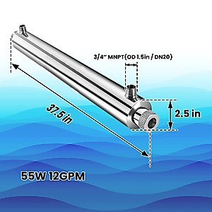WIRELEL Water Purifier Filter for Whole House, Water Filter System 12 GPM 55W 110V + 3/4 Inch Inch MNTP