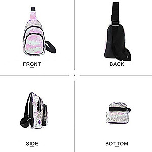 Rebecca Women Girls Mermaid Sequin Sling Bag Leather Chest Bag Shoulder Backpack Travel Crossbody Bag, White