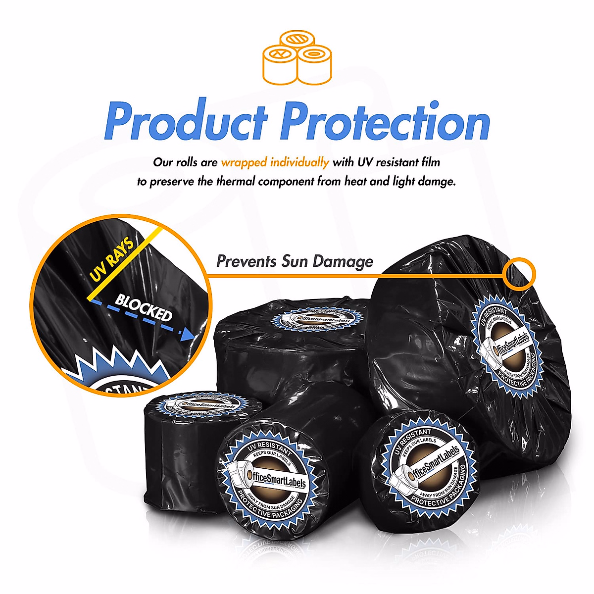 OfficeSmartLabels – 4" x 3" Removable Direct Thermal Labels - Compatible with Rollo & Zebra Desktop Printers and More – 1” Core; Perforated, Water & Oil Resistant (4 Rolls, 2000 Labels)