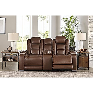Signature Design by Ashley The Man-Den PWR REC Loveseat/CON/ADJ HDRST, Mahogany