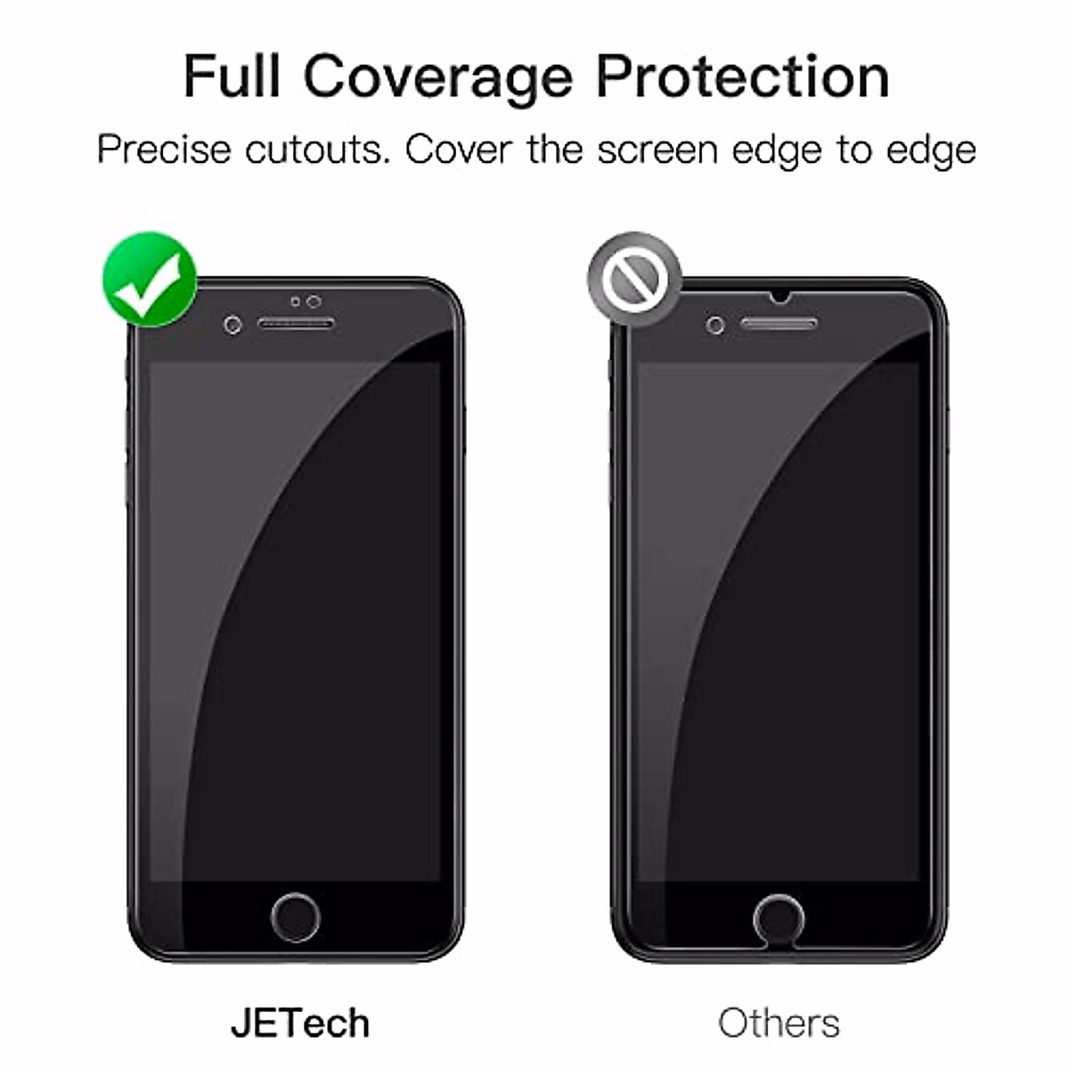 JETech Full Coverage Screen Protector for iPhone SE 3 (2022)/SE 2 (2020)/8/7 4.7-Inch, Black Edge Tempered Glass Film with Easy Installation Tool, Case-Friendly, HD Clear, 3-Pack (Black)
