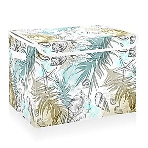 CaTaKu Watercolor Tropical Storage Bins with Lids Fabric Large Storage Container Cube Basket with Handle Decorative Storage Boxes for Organizing Clothes Shelves
