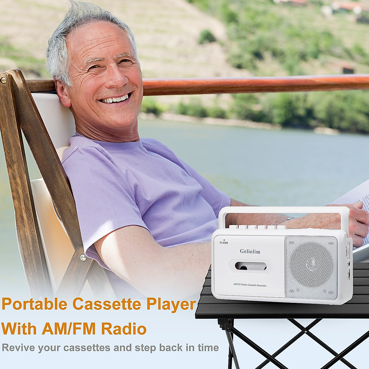 Gelielim Cassette Player Boombox, Portable AM/FM Radio Stereo, Cassette Tape Player Recorder with Big Speaker and Earphone Jack, Battery Operated or AC Powered Tape Recorder Cassette Player