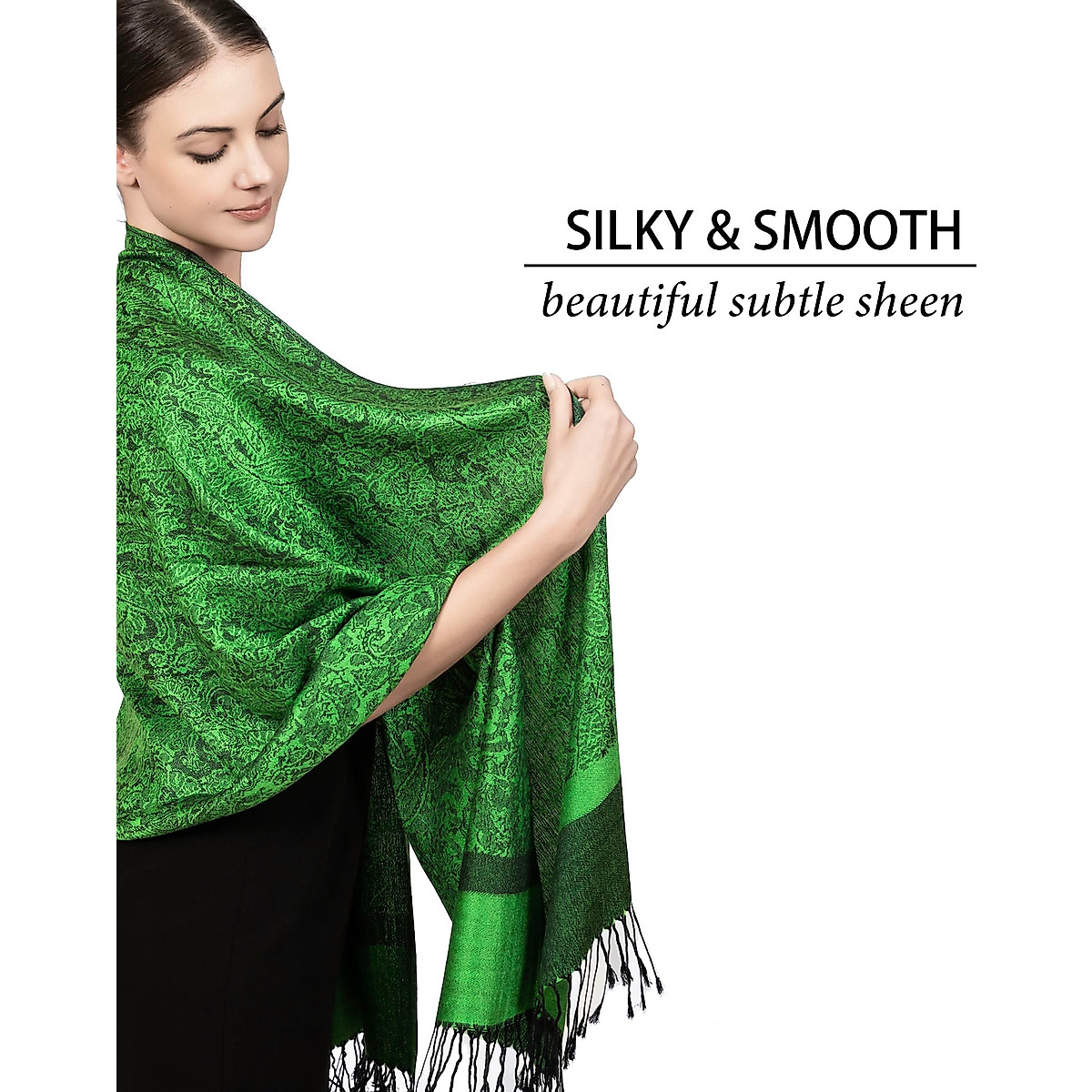 Achillea Women's Two Tone Vintage Jacquard Paisley Pashmina Shawl Wrap Scarf (Kelly Green)