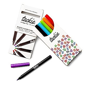 MC SQUARES Tackie Markers Fine Point 6-Pack: Smudge-Free Markers for Dry-Erase Whiteboards. Erases with water! Wet-Erase Low Odor Pens. Neon Colors: Red, Teal, Purple, Orange, Green, Black
