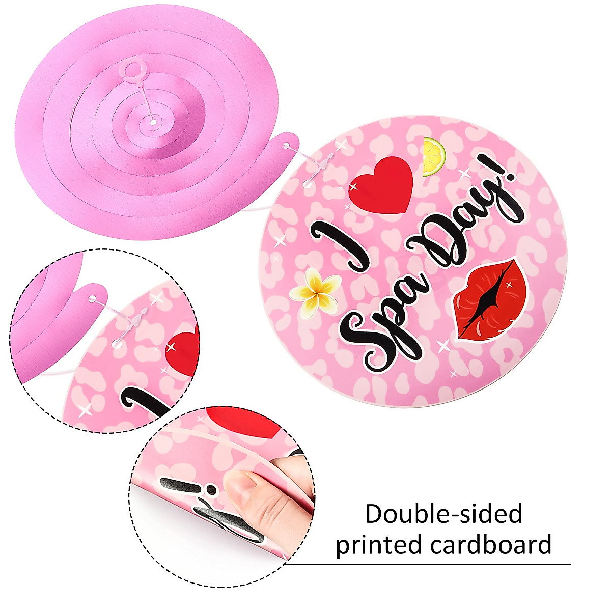 30 Pieces Spa Day Hanging Swirl Decorations, Makeup Party I Love Spa Sign Foil Swirls Ceiling Decor Cutout Card for Girl Women Nail Birthday Theme Party Baby Shower Supplies