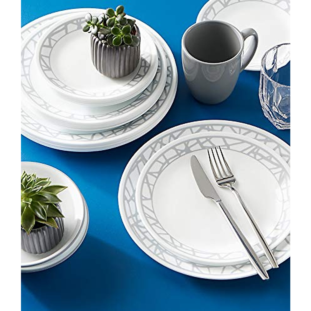 Corelle 3695 16-Piece Dinnerware Set Service for 4, Chip Resistant, Glass, Marble Lines, Vitrelle