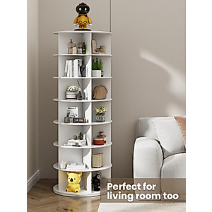 Toemics 7 Tier Rotating Shoe Rack Tower, 360° Spinning Display Lazy Susan Organizer, Holds 35 Pairs, Carousel for Shoes & Handbags, Easy Assembly, Includes 4 PCS Double-Layer Shoe Racks, White