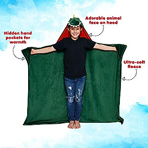 Silver Lilly Dinosaur Wearable Hooded Blanket - Soft Fleece Animal Wrap Around Dress-Up Costume Throw Blanket Cloak for Kids
