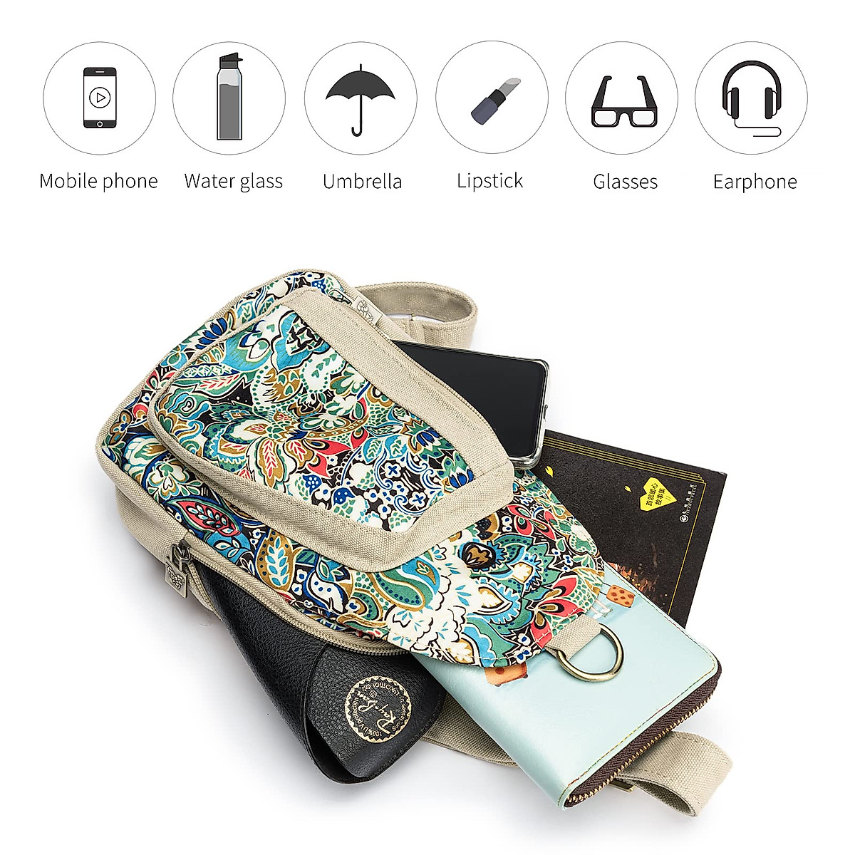 Black Butterfly Small Sling Bag Crossbody, Travel Hiking Chest Bag Daypack, Lightweight Sling Backpack (Blue-m)