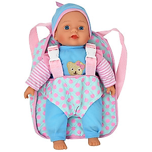Dolls To Play 13" Soft Baby Doll with Take Along Pink Doll Backpack Carrier, Briefcase Pocket Fits Doll Accessories and Clothing