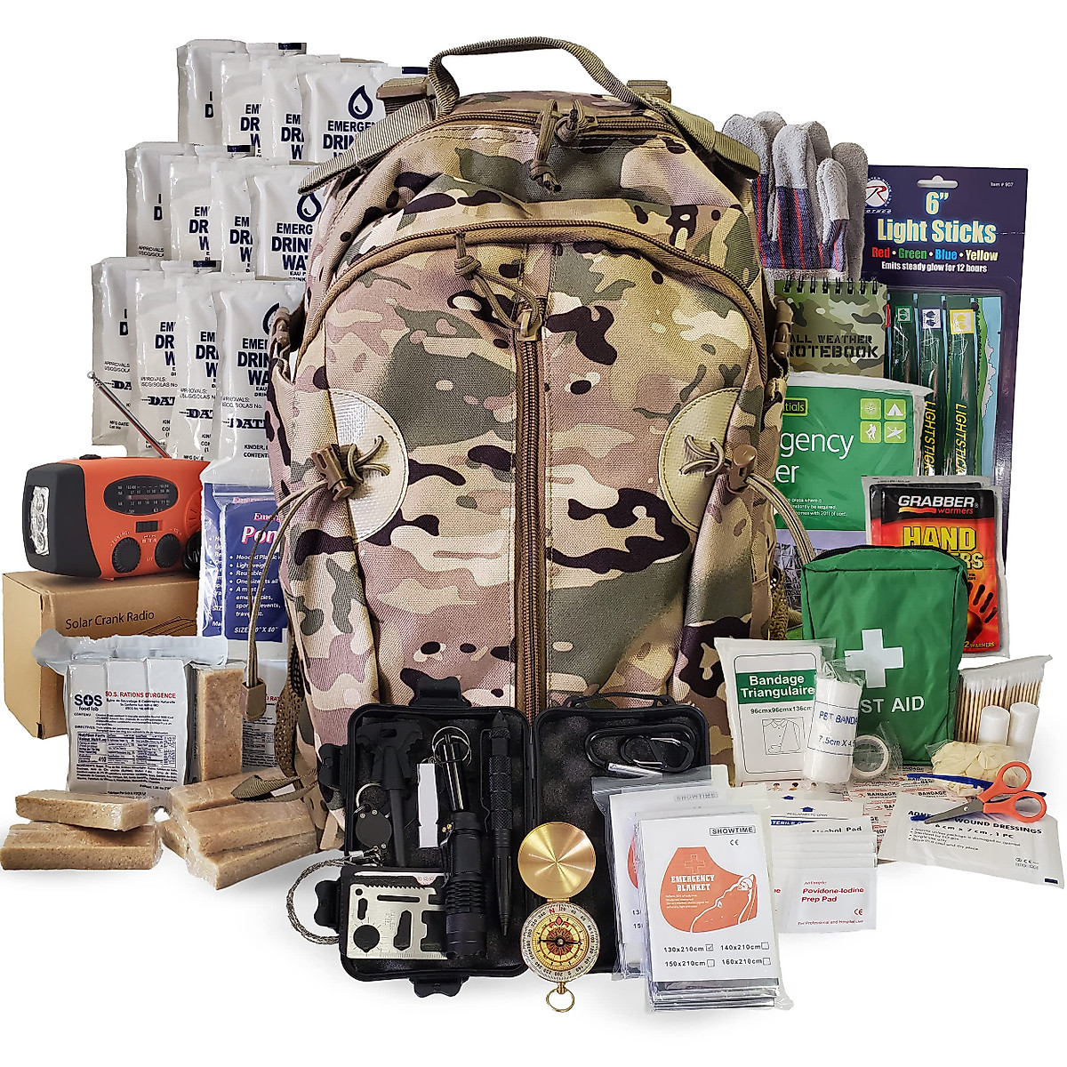 2 Person Emergency Kit/Survival Backpack for 72 Hours for Natural Disasters, Hurricanes, Emergency or Bug Out Situations (Camo)