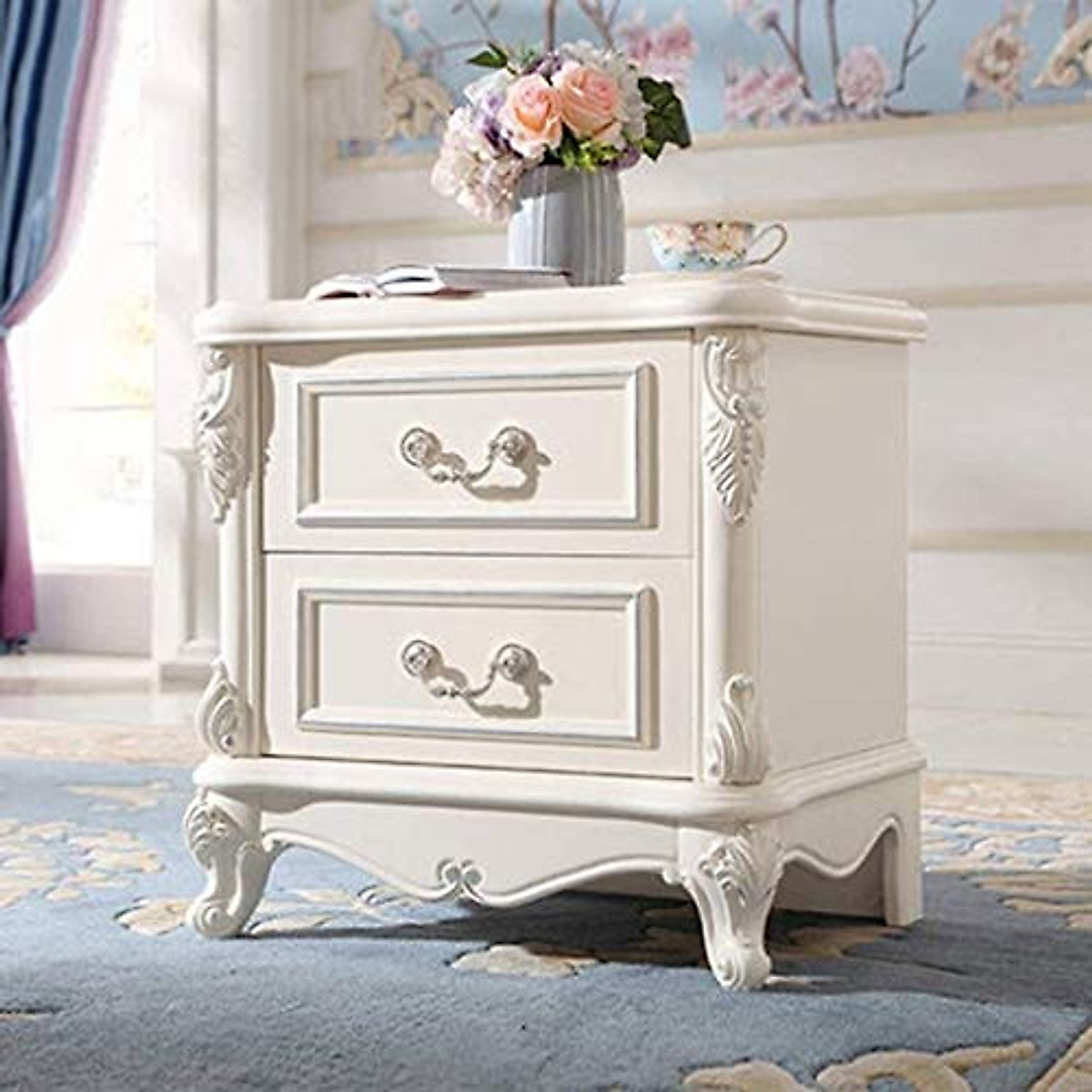 AYKDAS Bedside Table Bedroom Bedside Table, Bedside Table Bedside Table Furniture European White Simple Bedroom Storage Cabinet Living Room Furniture 2 Drawer Side Cabinet