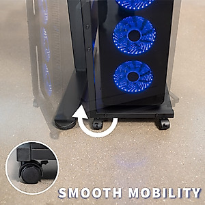 VIVO Mobile PC Cart with Storage, 2-Tier Shelf CPU Holder, Fits Oversized Gaming PC’s, Printers, Gaming Systems, and More, Computer Tower Floor Stand with Wheels, Black, CART-PC03