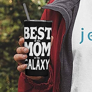 Best Mother in The Galaxy 20 OZ Stainless Steel Tumbler Travel Car Coffee Mug with Straw Lid Cleaning Brush Coffee Tumbler Mug for Women Men