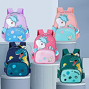 LESNIC Pink Preschool Backpack for Boys & Girls, 37 * 30 * 12cm Backpack Kindergarten Age 3-8 Dinosaur Backpack, School Bag with Front Zip Pocket