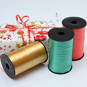Elcoho 3 Roll Christmas Curling Crimped Ribbon Balloon Band Tie Red Green and Gold for Christmas Parties,Gift Wrapping, Festival, Florist,Crafts, 5 mm, 600 Yard (Red, Green and Gold)