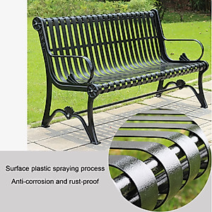 TVDPI Cast Iron Benches for Outside, Outdoor Patio Bench, Outdoor Benches Weatherproof, Black Steel Cast Iron Frame Chair, Garden Bench Clearance for Yard, Porch, Park