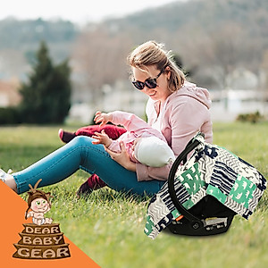 Dear Baby Gear Car Seat Blanket - Infant Carseat Canopy & Winter Covers - Cozy Baby Car Seat Cover for Girls & Boys - Doubles as Stroller Cover - Woodland Bear Quilt Feathers Navy Mint - 40" x 30"