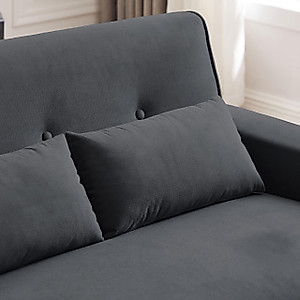 Pingliang Home 48" Small Loveseat Sofa, Mid Century Modern Linen Love Seat Couch, 2 Seat Tufted Couches with Throw Pillows and Wood Legs for Living Room, Apartment, Bedroom and Small Spaces