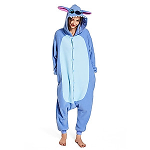 CANASOUR Unisex Blue Adult Onesie Animal Anime Cartoon Cosplay One-Piece Pajamas Christmas Halloween Costumes (Medium, Blue)