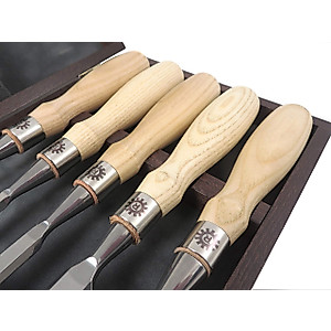 Narex 853600 5 Piece Boxed Set of Richter Extra Bevel Edge Chisel (1/4, 3/8, 1/2, 3/4 and 1 inch) Cryogenic Treated Cr-V Steel Hardened to HRc 62 Ergonomic Ash Handles Stainless Steel Ferrules