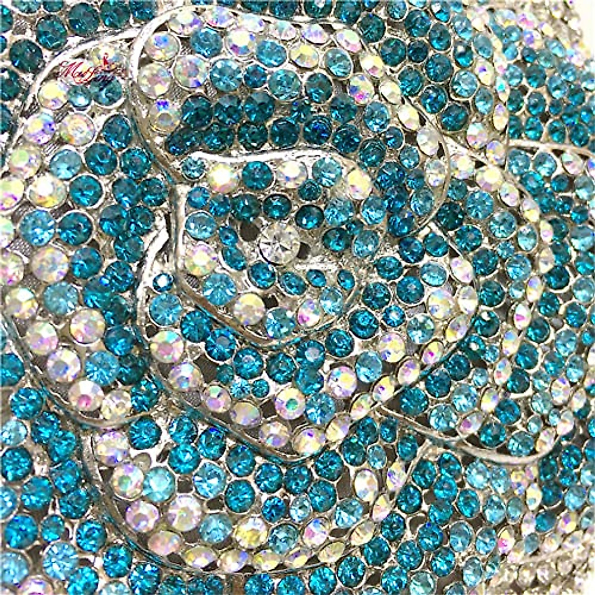 Tngan Women Elegant Rose Flower Evening Clutch Sparkling Crystal Rhinestones Purse Banquet Prom Wedding Handbag, Silver Teal