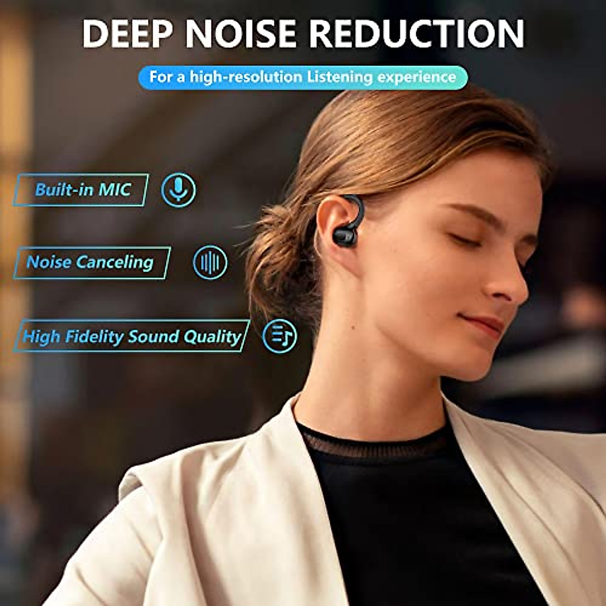 JAKPAK Bluetooth Earpiece for iPhone 13 Pro Max Wireless Bluetooth Headset V5.2, Driving Earpiece with Mic for Driving/Business/Office, Hands-Free Earphones for Galaxy S22 Ultra (Only for Right Ear)