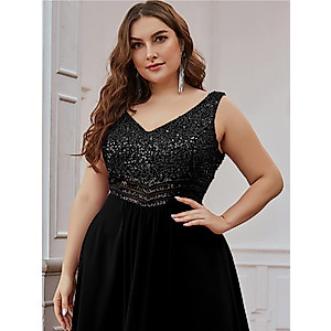 Ever-Pretty Plus Womens Plus Size Sequin V Neck Empire Waist High Low Bridesmaid Dresses Black US20