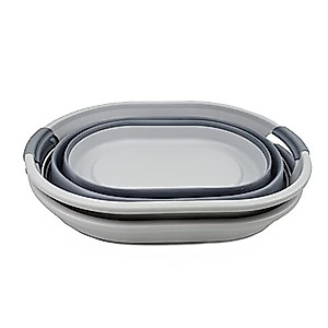 SAMMART 28L (7.4 gallon) Oval Collapsible Plastic Laundry Basket - Foldable Pop Up Storage Container/Organizer - Portable Washing Tub - Space Saving Hamper/Basket (Grey (Set of 2))