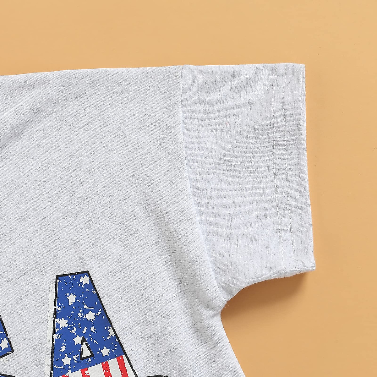 Twopumpkin Toddler Baby 4th of July Outfit Boy Girl Oversized Romper/Shirts+Shorts Retro American Flag Matching Clothes (A USA Romper Gray,12-18 Months)