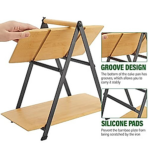 Charmlife Tiered Tray 2 Tier Serving Tray Bamboo Wedding Tiered Serving Spice Rack Organizer Display Stand Charcuterie Board Foldable Ladder Serving Trays for Party,Food,Picnic,Home Decor,Bathroom