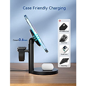 ELEGRP Magnetic Wireless Charger Station, Magesafe Charger 3 in 1 with 18W Adapter, for iPhone 14 (Plus/Pro/Pro Max), iPhone 13&12 (Mini/Pro/Pro Max), iWatch, Airpods/Samsung Headset (Black)