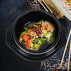 Ceramic Korean Pot Bibimbap Soup Bowl Set Bibimbap Casserole Pot Dolsot Korean Bowl with Lid and Trivet for Home Kitchen Dinnerware Serveware Black
