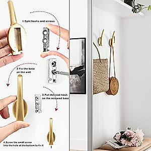 Gold Wall Hooks Coat Hooks 4 Pack Towel Hooks Wall Mounted Single Hook Heavy Duty Hardware Robe Hooks for Hanging Brushed Gold Hooks Zinc Alloy Hooks for Bathroom Garage Entryway Kitchen Home